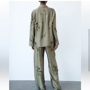 Zara | Tops | Zara Set Sequin Satin Effect Shirt And Pants | Poshmark